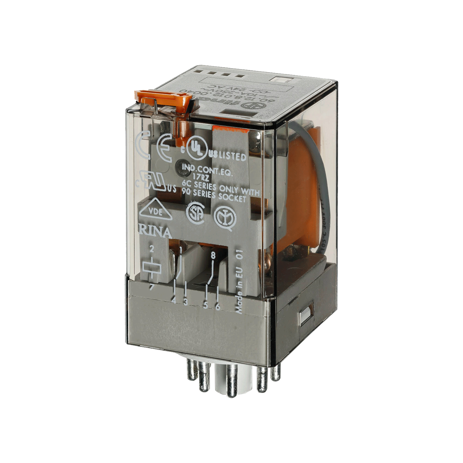 RELEVADOR 8 PINES (12VAC) 10A OCTAL CON PULSADOR DE PRUEBA 60.12.8.012 ...